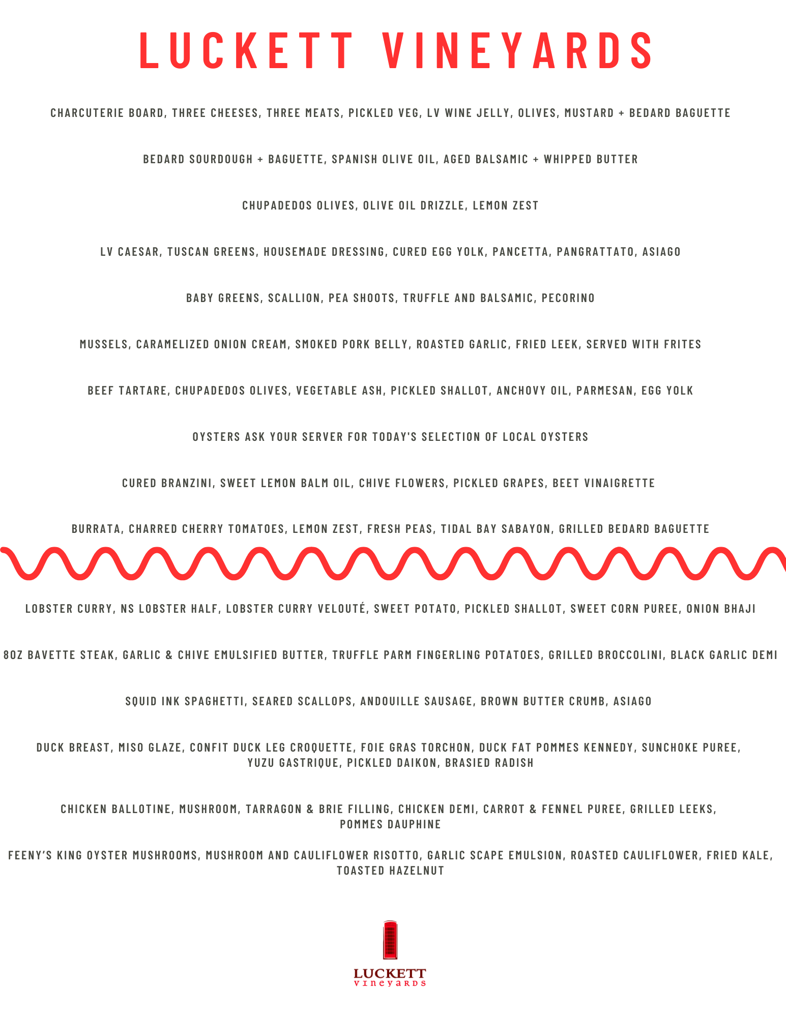 Bistro Menu - Luckett Vineyards