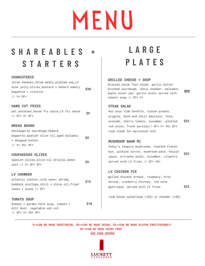 Bistro Menu - Luckett Vineyards