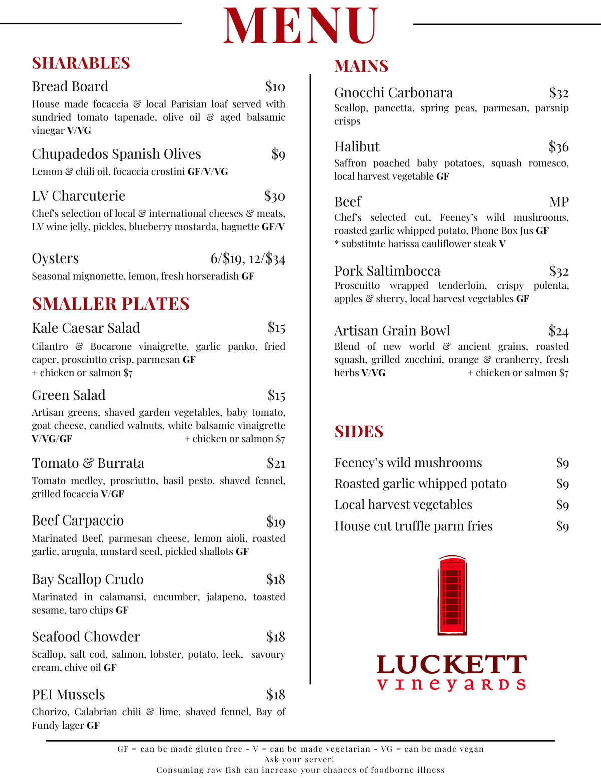 Bistro Menus - Luckett Vineyards