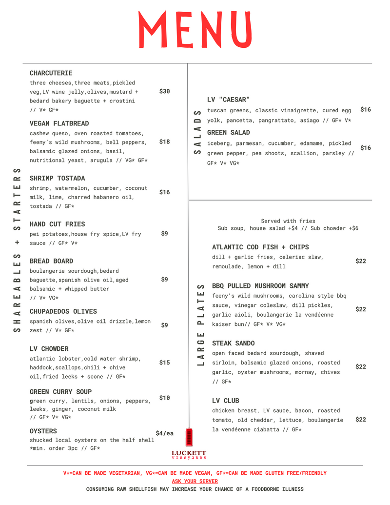 Bistro Menu - Luckett Vineyards